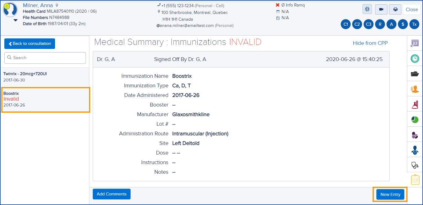 Accessing an Invalid or Hidden Item From the Medical Summary