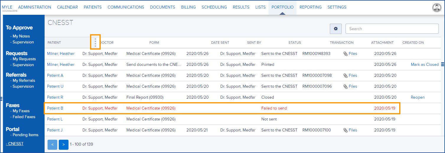 Managing a CNESST Form From the Portfolio Tab