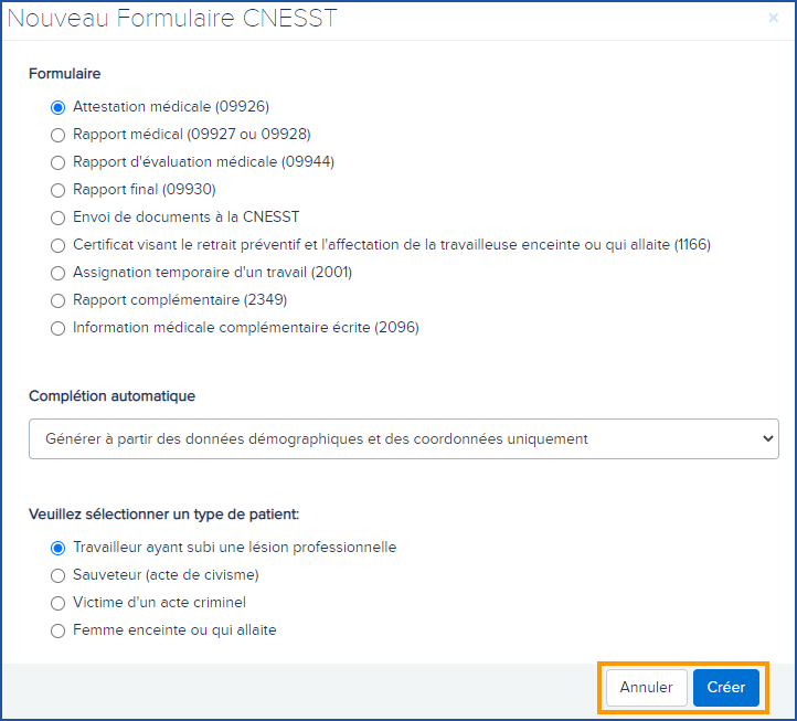 Ajouter un formulaire CNESST à une note clinique