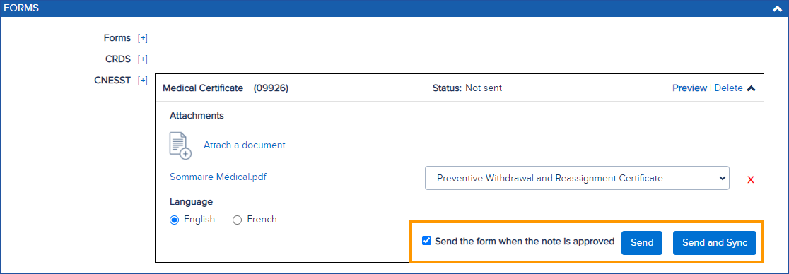 Sending a CNESST Form From a Clinical Note