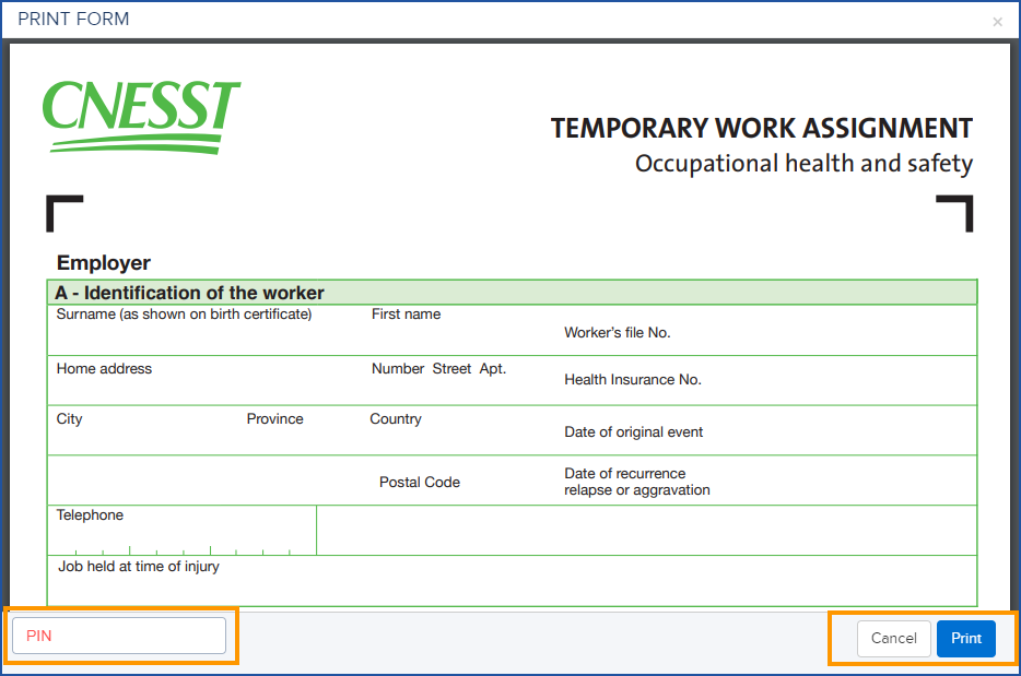 Printing a CNESST Form From a Clinical Note