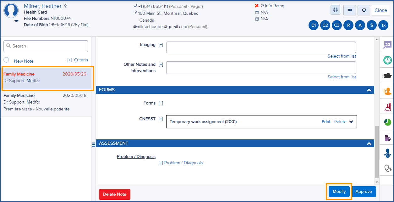 Printing a CNESST Form From a Clinical Note