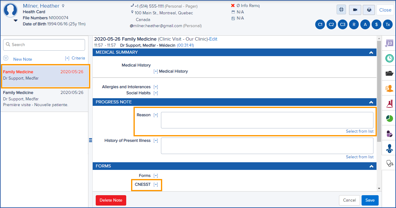 Sharing a CNESST Form to a Patient's Portal Account From a Clinical Note