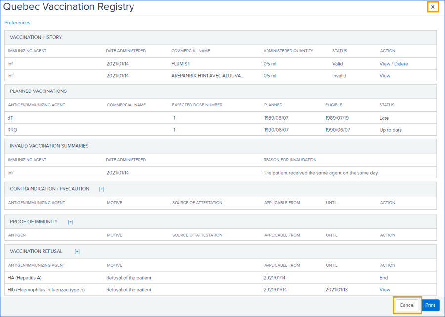 Final | Managing the Quebec Vaccination Registry window
