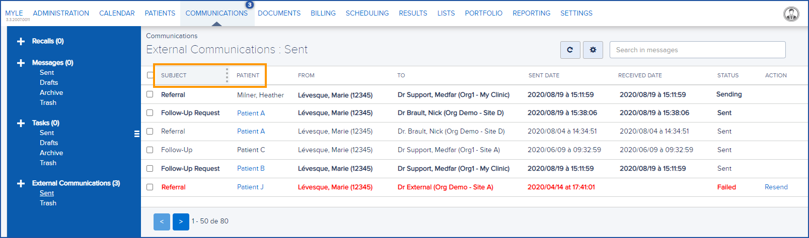 Managing a Sent External Communication From the Communications Tab