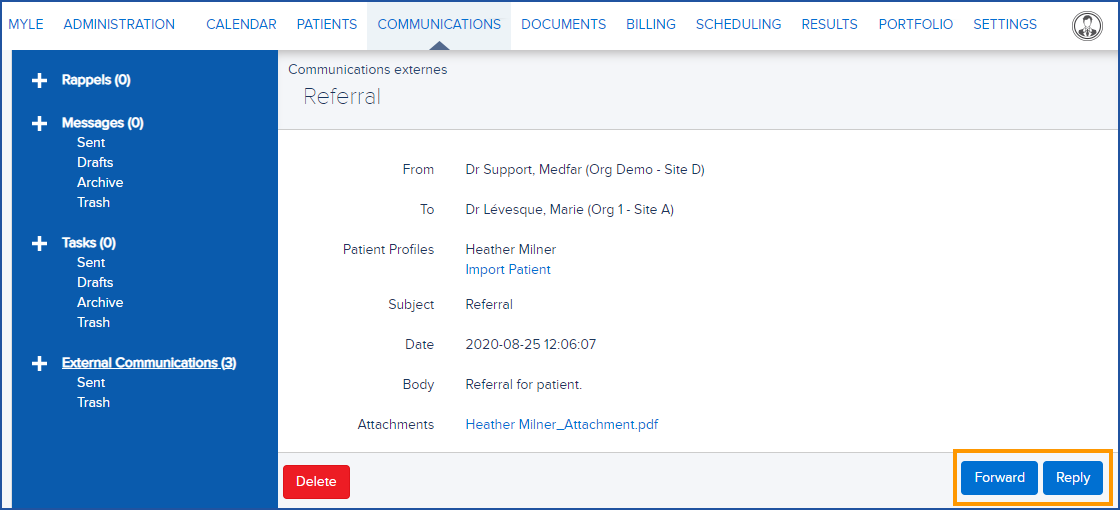 Importing a Patient File From an External Communication