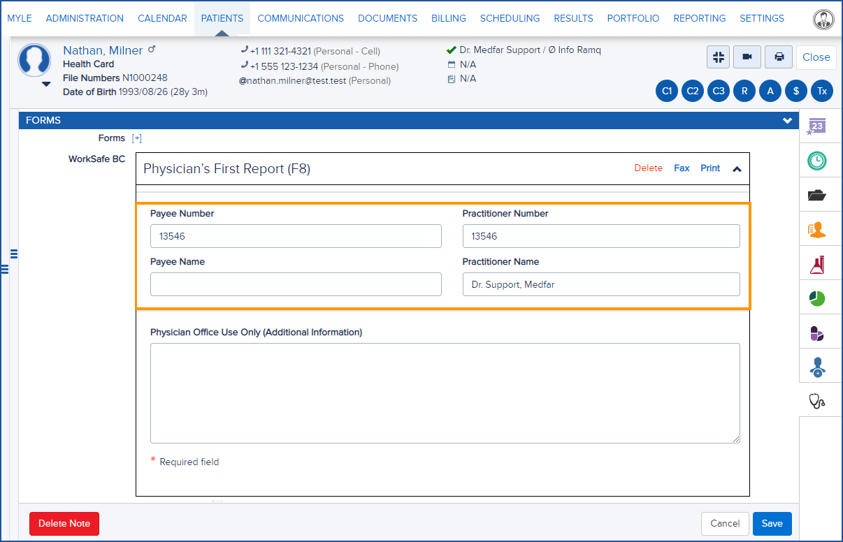 Adding a WSBC Form to a MYLE Clinical Note