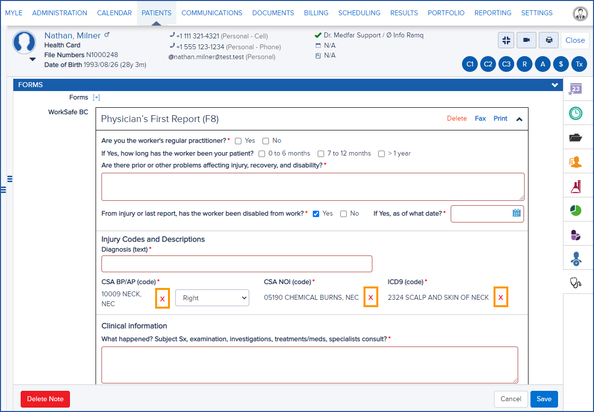 Updating a WSBC Form in a MYLE Clinical Note