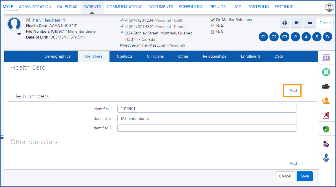 Updating the Patient Profile Identifiers Tab