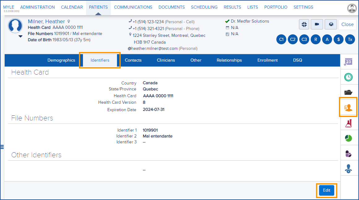 Updating the Patient Profile Identifiers Tab