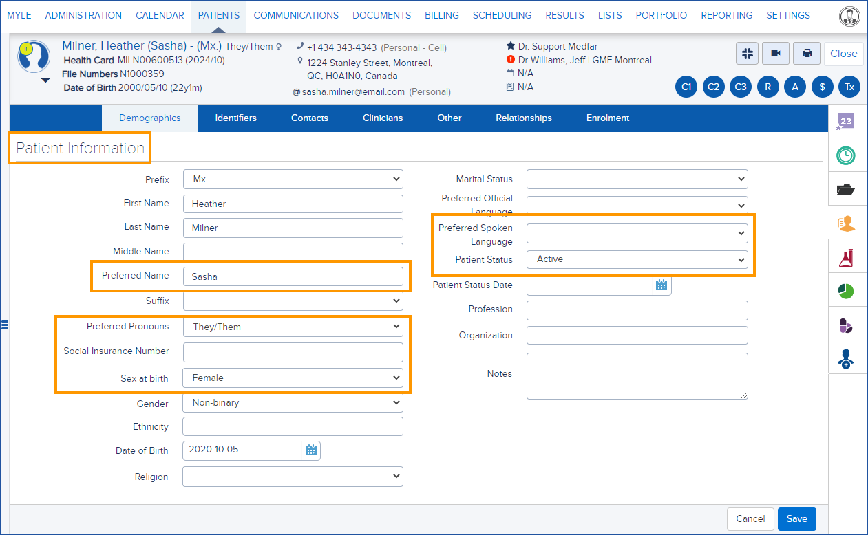 Updating the Patient Profile Demographics Tab