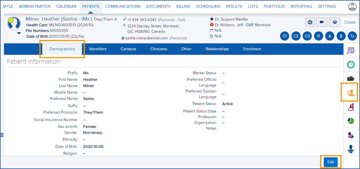 Updating the Patient Profile Demographics Tab