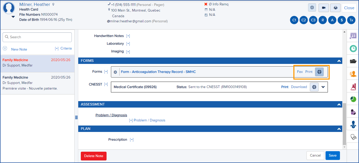 Continuing a Dynamic PDF Form in a Clinical Note