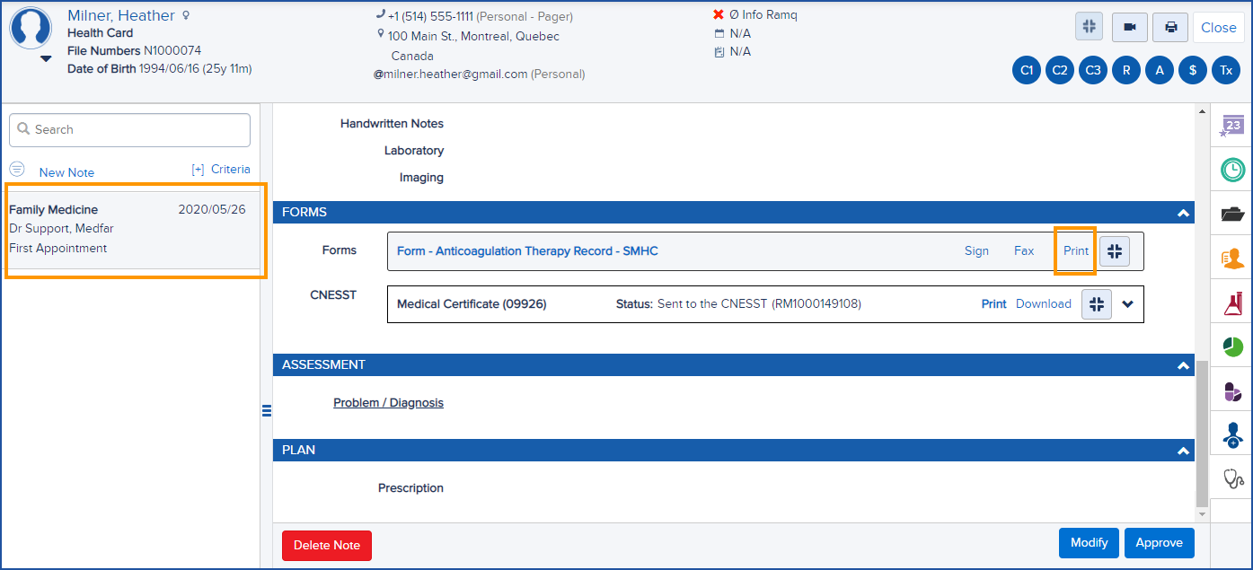 Printing a PDF Form From a Clinical Note